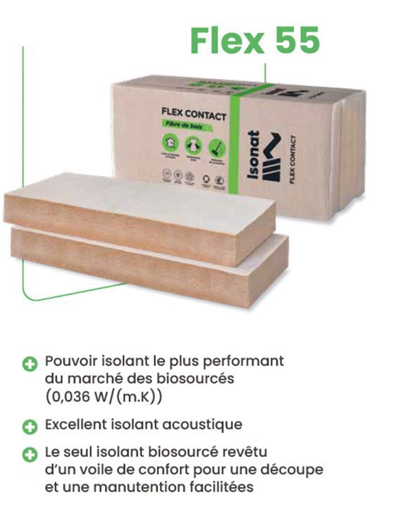 ISOVER - Panneau d'isolation en fibre de bois Isonat FLEX 55kg/m3 plus H pn épaisseur 080mm ...