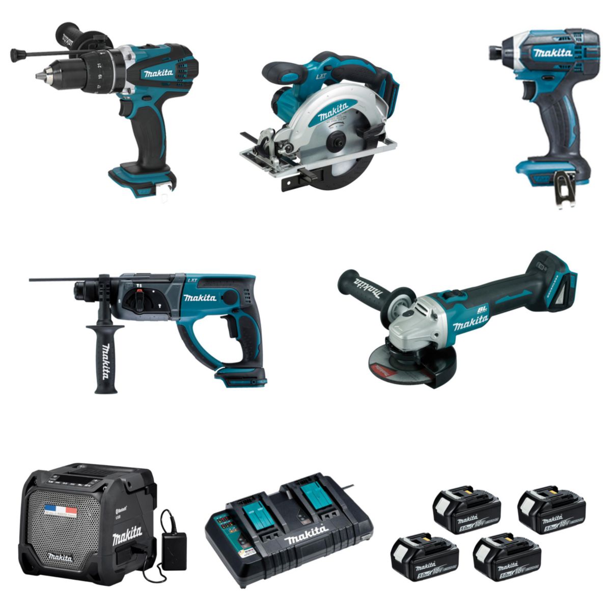 MAKITA - Ensemble de 6 machines 18 V Li-Ion 5 Ah (DLX5039PTJ + DMR202B ...