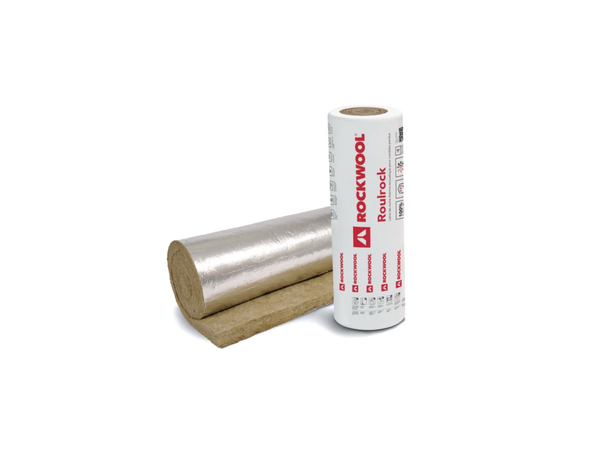 ROCKWOOL - Laine de roche revêtue kraft alu Roulrock 100 5,0x1,2m R=2,35 m².k/w ACERMI 02/015 ...